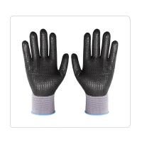 China Nitrile Dotted 15 Gauge Seamless Grey Nylon Spandex Knit Work Gloves For Automotive Industry for sale