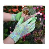 China Green Bamboo Fiber With Green Foam Latex Coated Women's Security Work Gloves for sale