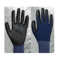 China Automobile Navy 13 Gauge Blue Polyester Liner With Black PU Dipped Gloves for sale