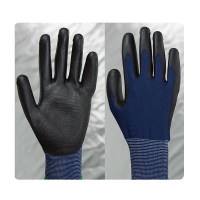 China Automobile Navy 13 Gauge Blue Polyester Liner With Black PU Dipped Gloves for sale