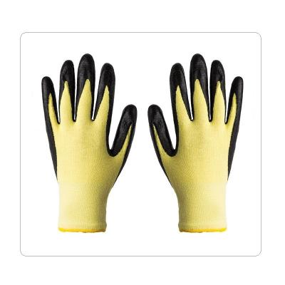 China Yellow Aramid Heat and Cut Resistant Liner Foam Nitrile Coating Work Gloves For Building for sale