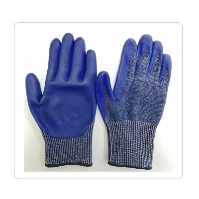 China 13 Gauge Blue HPPE Fiber Ansi Level 4 Cut Resistant Tactical Gloves For Construction for sale