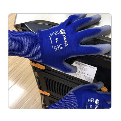 China Construction 13 Gauge Blue Polyester Liner Knit PU Work Gloves for sale