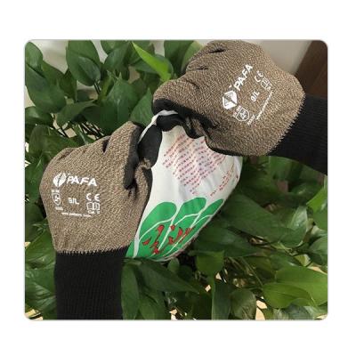China Brown Polyester Liner Black PU Coated Knit Work Gloves For Farming for sale