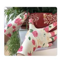 China Flower Print Polyester Good Grip PU Coated Work Gloves For Gardening And Farming for sale