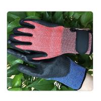 China Red HPPE Ansi Level 4 Cut Resistant Sandy Nitrile Palm Coated Gloves For Oil And Wet Environments for sale