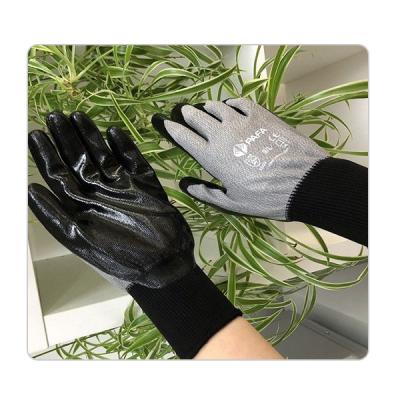 China Grey Polyester Liner Black Nitrile Gloves For Carrying And Cleaning for sale