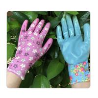 China Breathable Flower Polyester XL Protective Gardening Smooth Nitrile Gloves for sale