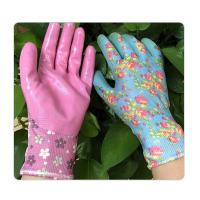 China 13 Gauge Colorful Flower Knitting Protective Agriculture Nitrile Gloves for sale