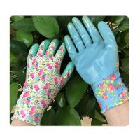 China 13 Gauge Colorful Flower Knitting Protective Agriculture Nitrile Gloves for sale