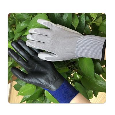 China Packing Thin Nylon Liner Soft 15 Gauge Knit PU Palm Coating Work Gloves for sale