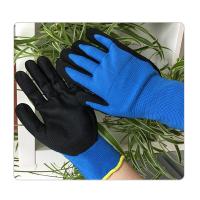 China Touch Sensitive 13 Gauge Blue Nylon Knit Industrial Work Nitrile Gloves for sale