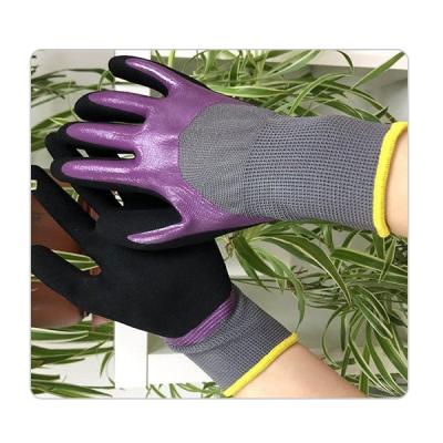China Seamless Grey Nylon Liner Purple Nitrile Work Gloves for sale