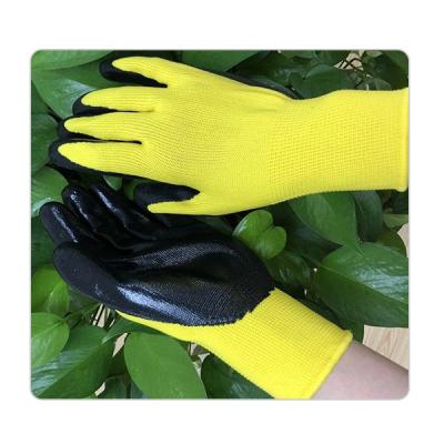 China 13 Gauge Yellow 100% Polyester Seamless Liner Gardening Nitrile Gloves for sale