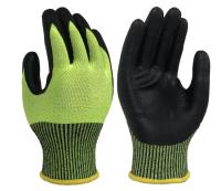 China 13 Gauge Hi-Vis Yellow Cut Resistant Foam Nitrile Palm Coated Gloves For Construction for sale
