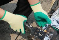 China Garbage Handling 10 Gauge Thick Polyester Liner Latex Gloves for sale