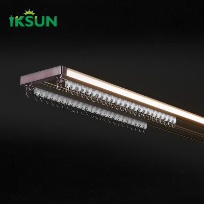 China New Double  Heavy Duty Aluminium Curtain Track With LED Light Optional Tracklight Rail System for sale