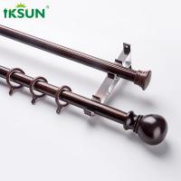 China Double Modern Wood Curtain Rod Set Wall Mount For Bedroom Living Room for sale