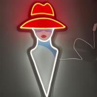 China Custom Neon Signs red hat girl neon sign with USB power for bedroom wall decoration home bar and romantic party lighting for sale