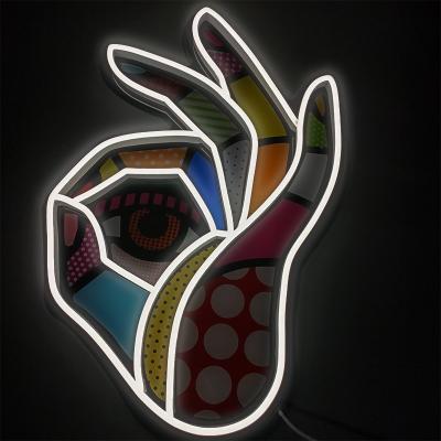China Wall Decor Art Handmade Neon Sign UV Printing Okay Hand Gesture Ok Finger Neon Sign for sale