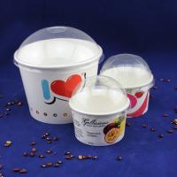 China Single Serve Takeaway Ice Cream Tubs , Yogurt Paper Cups With Plastic Dome Lids for sale
