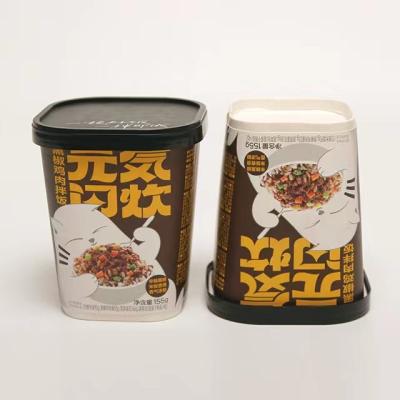 China Hot Food Noodle Paper Cup 600ml Disposable Custom Printing Square Bowl With Lid for sale