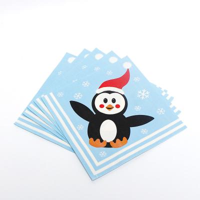 China 17gsm Printed Paper Dinner Napkins , Towel Tissue Blue Paper Serviettes for sale