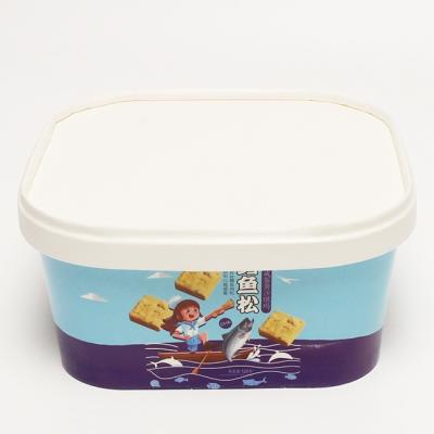 China Eco Friendly Takeaway Paper Bowl , 1100ml Square Salad Paper Food Container With Lid for sale