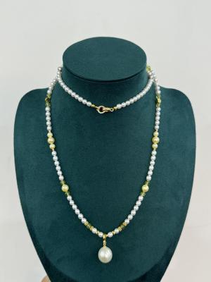 China White Light Color Round Beads Pendant Necklace with 14mm Pendant and 72cm Chain Length for sale
