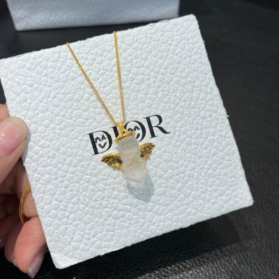 China Natural White Crystal 18K Gold Angel Pendant Necklace 2.58g 23.4mm Fine Jewelry Gift for Women for sale