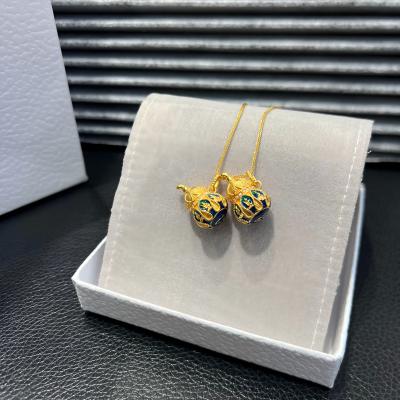 China 18K Gold Eight Buddha Gourd Pendant Moissanite Baked Blue Paint 13.6mm 0.63g for sale