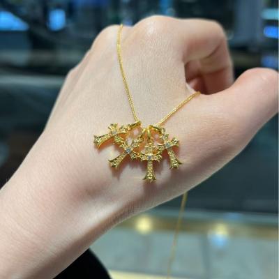 China 18K Gold Moissanite Small Cross Pendant 0.11g 8.1mm Minimalist Faith Jewelry for sale