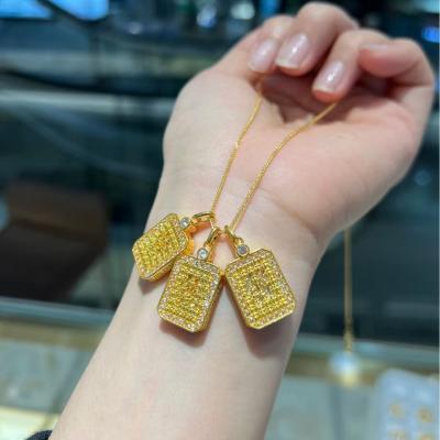 China 18K Gold Chinese Character Pendant Moissanite White Shell 12.6mm Width Lucky Engraveable Name Pendant for sale