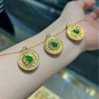 China 18K Gold Gourd Jade Pendant Round Natural Jadeite 19.5mm 2.0g Oriental Charm for sale
