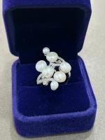 China Natural Freshwater Pearl 925 Silver Ring 7-7.5mm Golden French Retro Style for sale