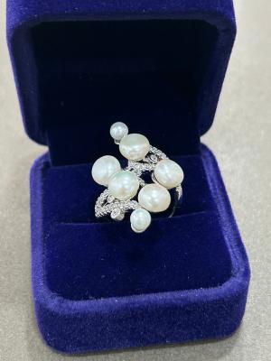 China Natural Freshwater Pearl 925 Silver Ring 7-7.5mm Golden French Retro Style for sale