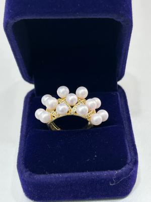 China Natural Freshwater Pearl Ring 925 Silver Golden 4-4.5mm Hypoallergenic Sustainable Jewelry for sale
