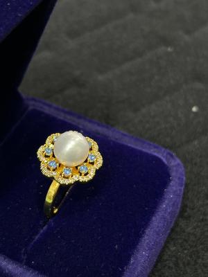China 925 Silver Natural Freshwater Pearl Ring 10-12mm Golden Round Pearl Jewelry for sale