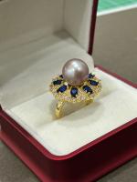 China 925 Silver Natural Freshwater Pearl Ring 10-12mm Golden High Luster Statement Jewelry for sale