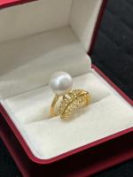China 925 Silver Natural Freshwater Pearl Ring 11-11.5mm Golden Cute Pearl Ring Set for Women for sale