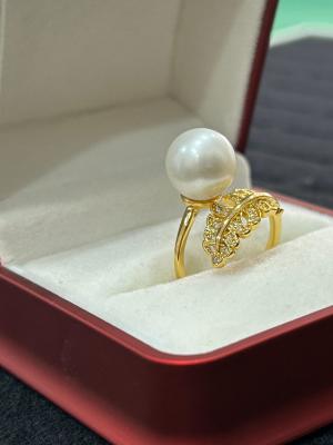 China 925 Silver Natural Freshwater Pearl Ring Golden 10.5-11mm Elegant Luxury Jewelry for sale
