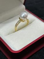 China 925 Silver Natural Freshwater Pearl Ring 10-12mm Golden Elegant Jewelry for sale