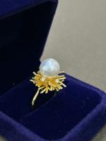 China 925 Silver Natural Freshwater Pearl Ring 11mm Golden Elegant Luxury Jewelry for sale