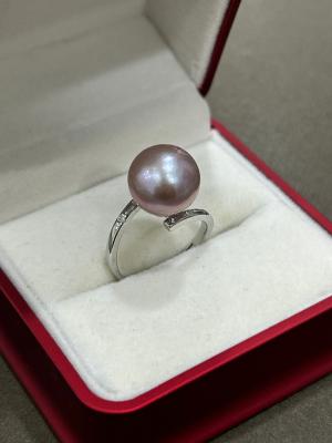 China 925 Silver Natural Freshwater Pearl Ring 10-12mm Vintage Ornate Luxury Birthday Gift for sale