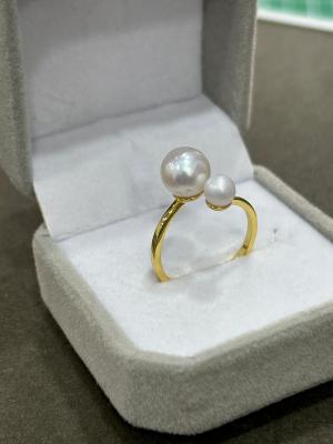 China 925 Silver Natural Freshwater Pearl Ring 10-12mm Golden Bohemian Style Double Pearl Ring for sale