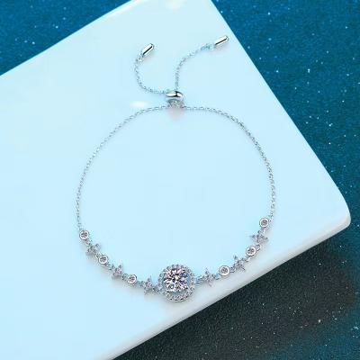 China 925 Silver Slide Chain Moissanite Bracelet Extendable 16-18cm Adjustable Bead Jewelry for sale