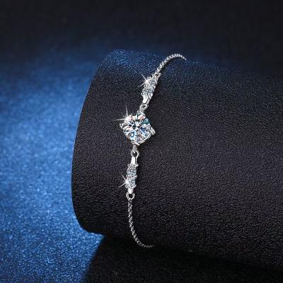 China 925 Silver Moissanite Bracelet Round Cut 16-18cm Delicate Chain Jewelry for sale