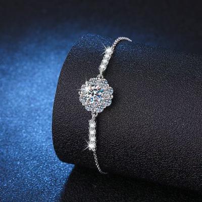 China 925 Silver Moissanite Bracelet 16-18cm Blue Evening Jewelry Birthday Gift for sale