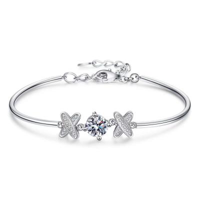 China 925 Silver Moissanite Bracelet Blue 16-19cm Adjustable Length Elegant Jewelry for sale