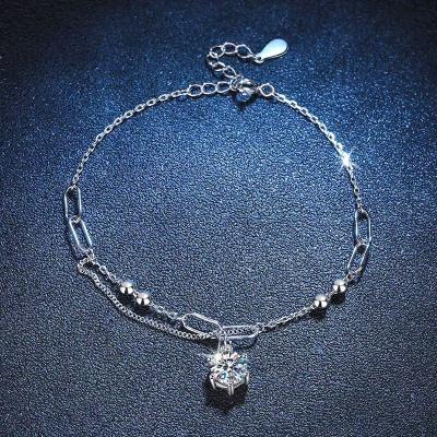China 925 Silver Moissanite Charm Bracelet 16-18cm Luxury Blue Jewelry for Women for sale